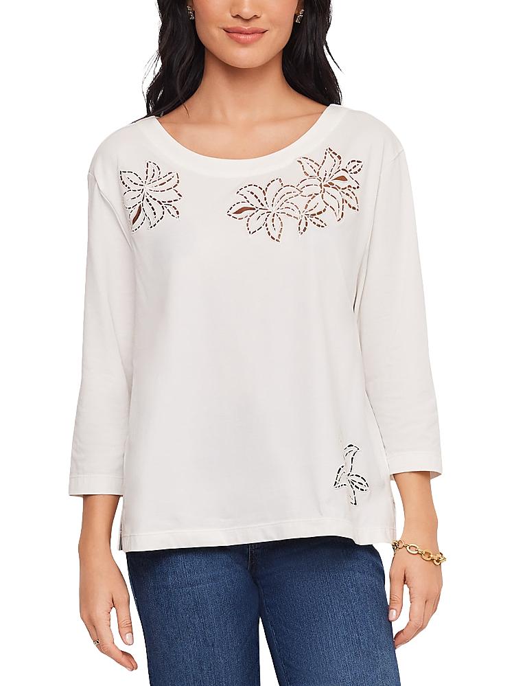 KAREN KANE Karen Kane Embroidered Cutwork Boatneck Top